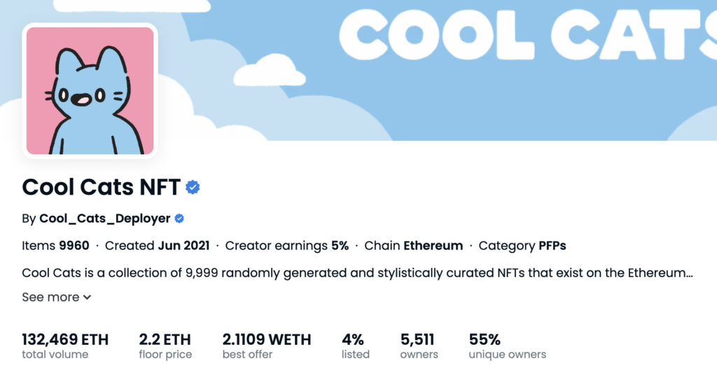 Cool Cats NFTとは？CryptoPunks、BAYCに次ぐ10ETH超えプロジェクトは、実は10年構想だった？その誕生と変遷、展望 ...