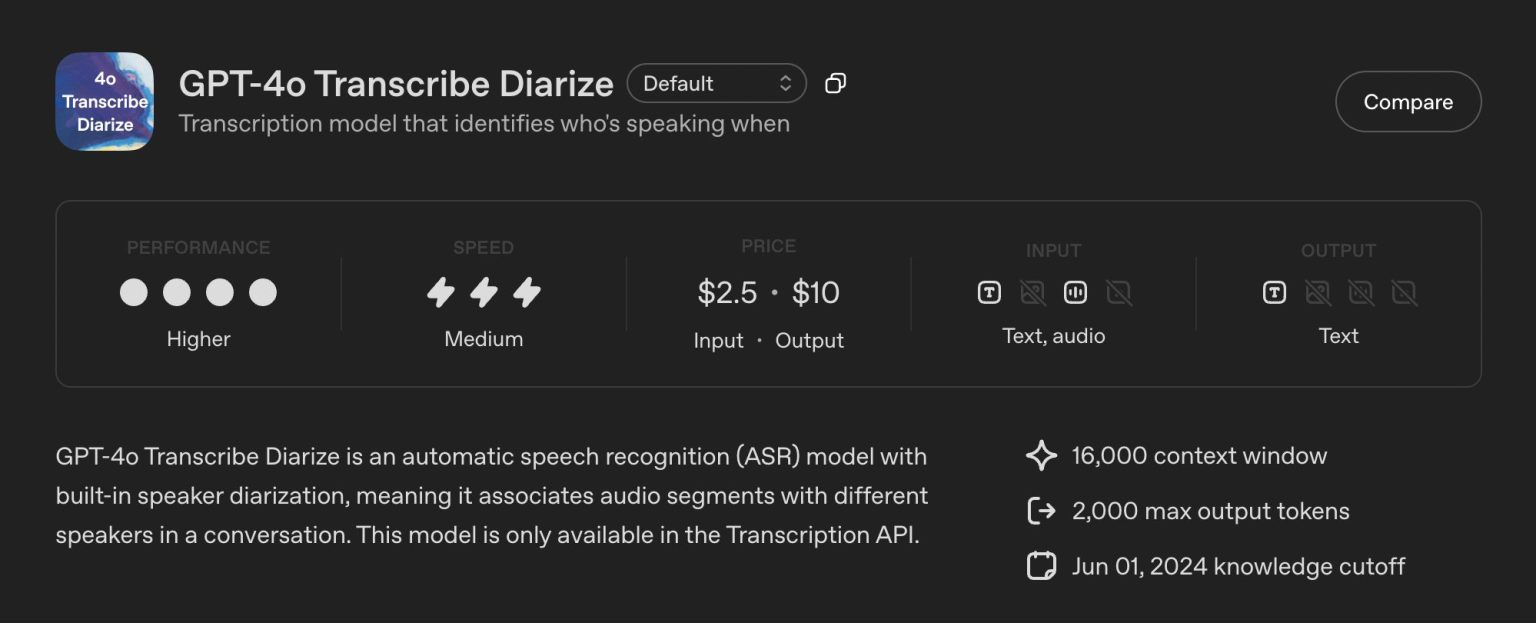 OpenAIが「話者分離」機能の音声認識モデル「GPT-4o Transcribe Diarize」を発表 | Plu…